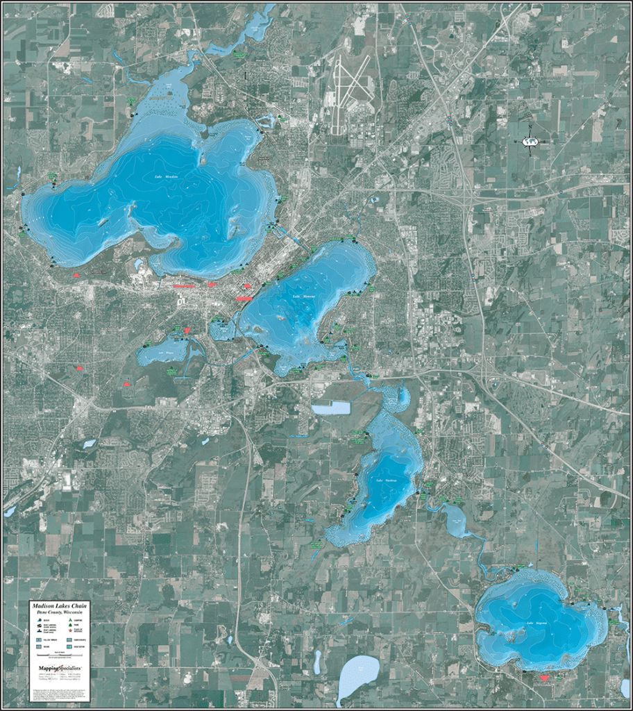 Madison Lakes Chain Enhanced Wall Map - Mapping Specialists Limited