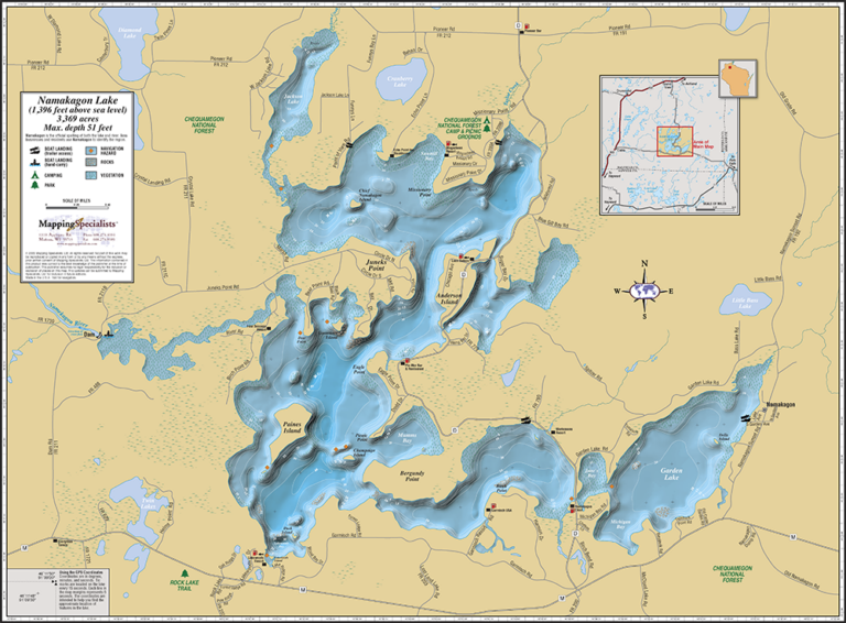 Nagawicka Lake Wall Map - Mapping Specialists Limited