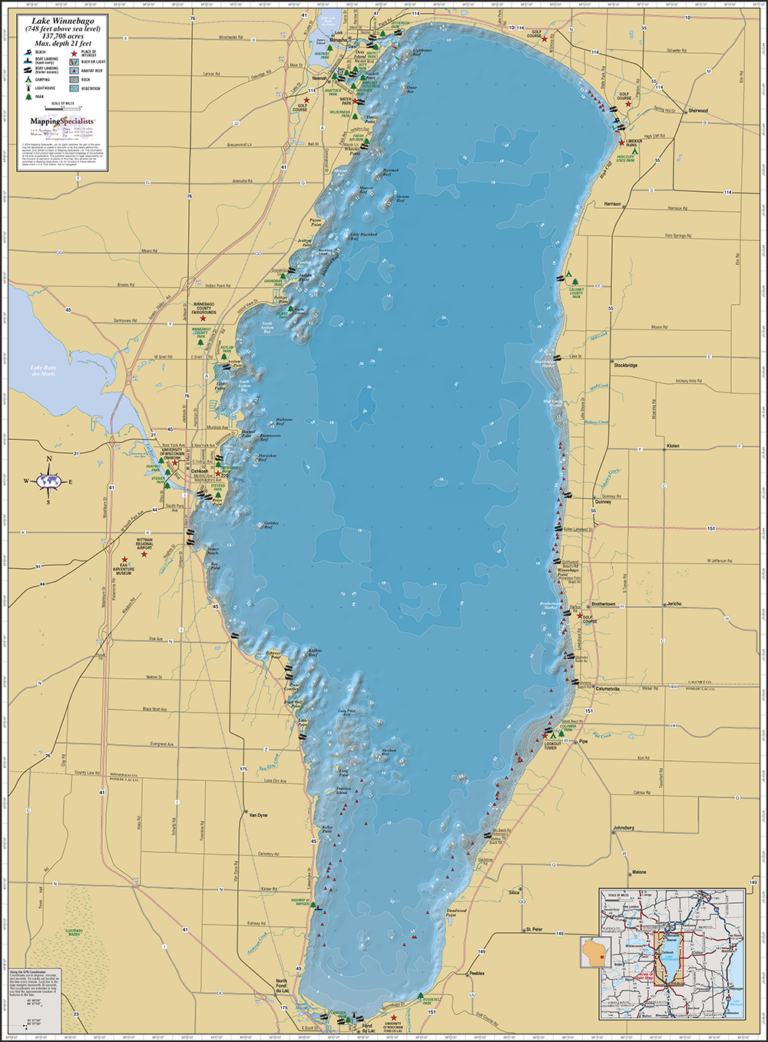 Lake Poygan & Lake Winneconne & Lake Butte des Morts Wall Map - Mapping ...