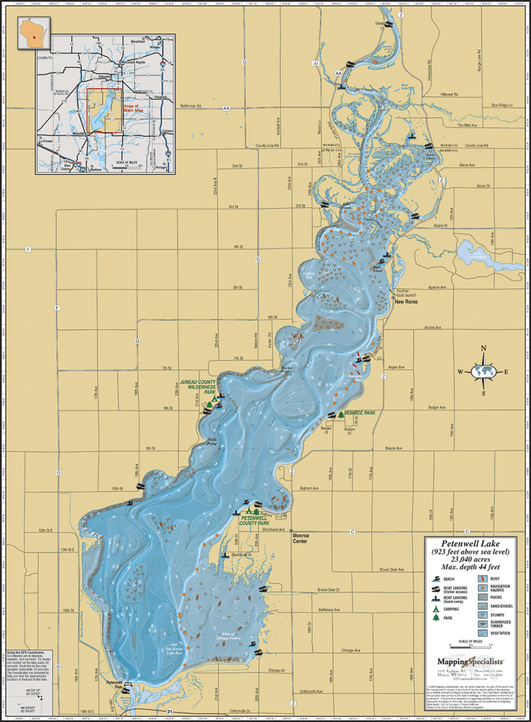 Pewaukee Lake Wall Map - Mapping Specialists Limited