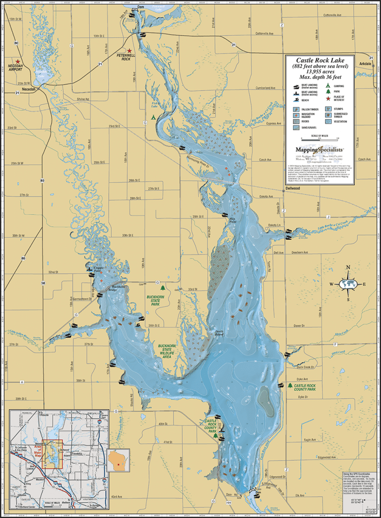 Chequamegon Waters Flowage (Miller Dam) Wall Map - Mapping Specialists ...