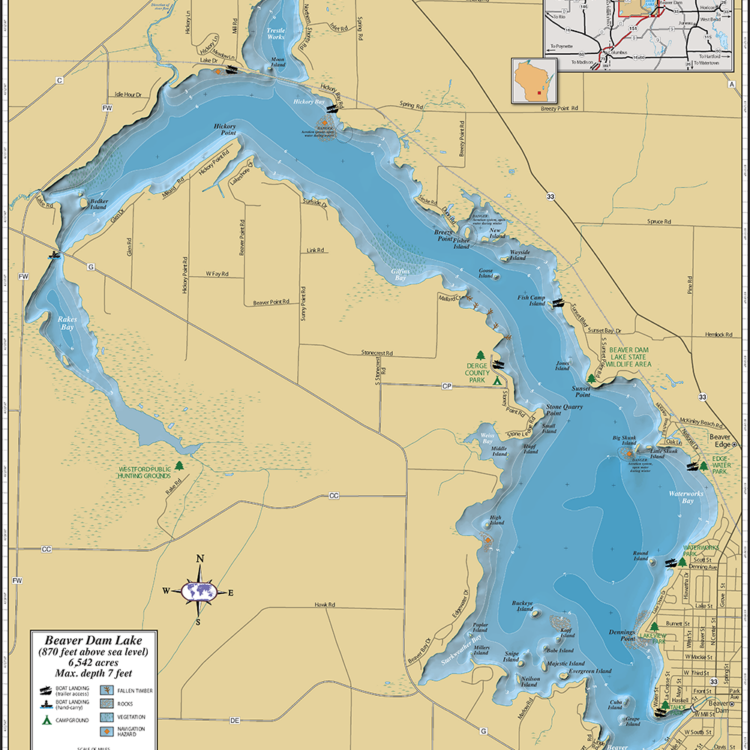 Fox Lake Enhanced Wall Map - Mapping Specialists Limited
