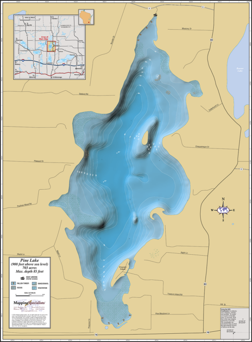 Rest Lake (Manitowish Chain) Wall Map - Mapping Specialists Limited