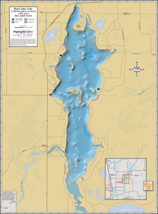 Rainbow Flowage Wall Map - Mapping Specialists Limited