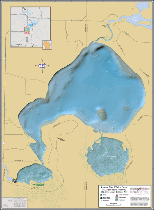 Manitowish Lakes Chain Wall Map - Mapping Specialists Limited
