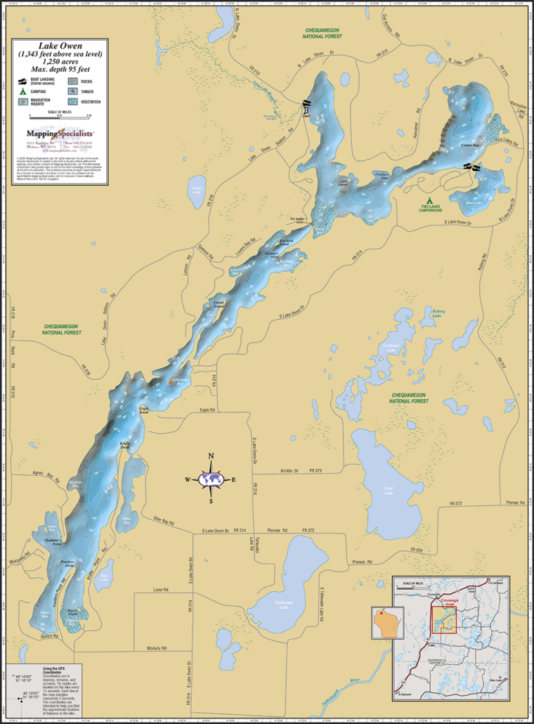 Lake Poygan & Lake Winneconne Wall Map - Mapping Specialists Limited
