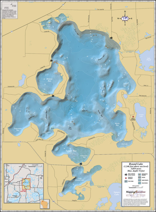 Shawano Lake Wall Map - Mapping Specialists Limited