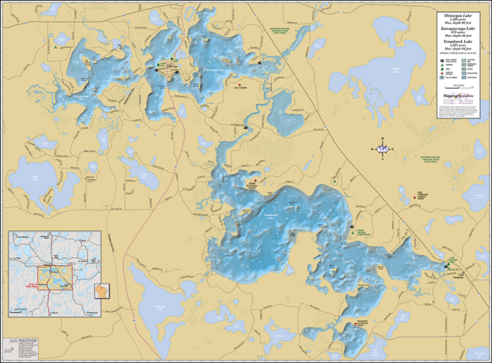Minocqua, Tomahawk & Kawaguesaga Lakes Wall Map - Mapping Specialists ...