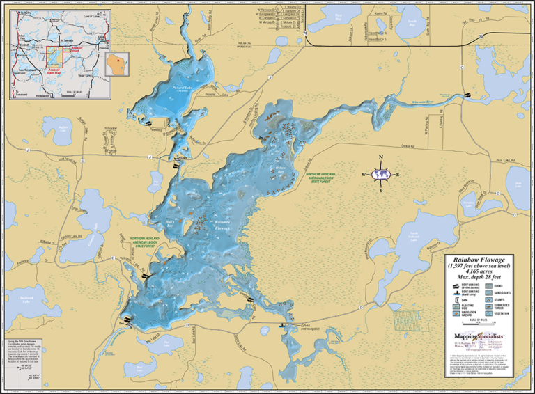 Rainbow Flowage Wall Map - Mapping Specialists Limited
