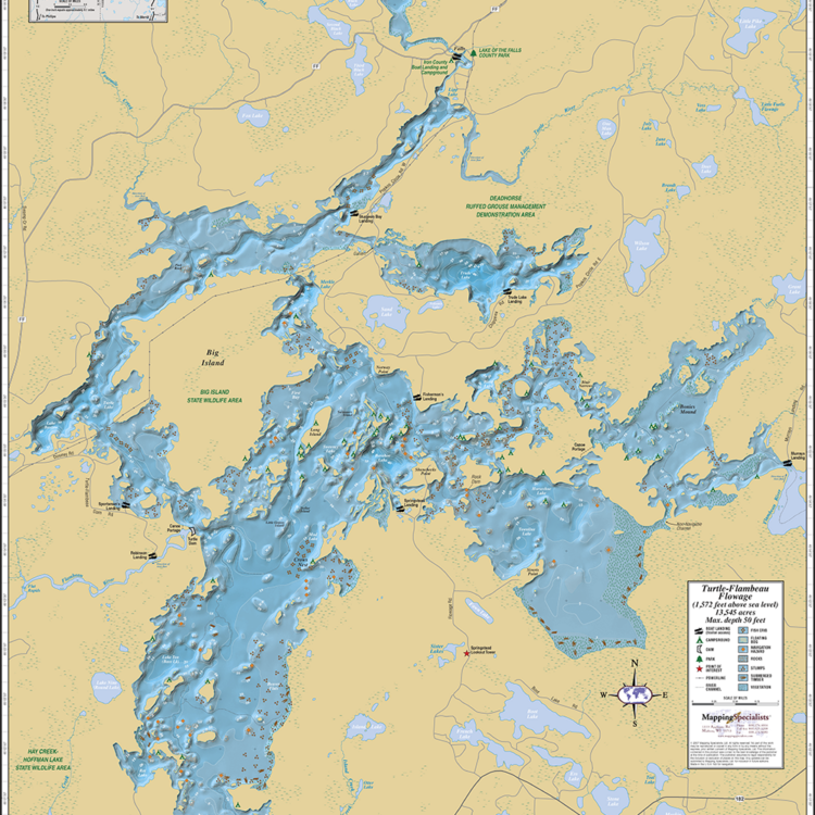 Rest Lake (Manitowish Chain) Wall Map - Mapping Specialists Limited