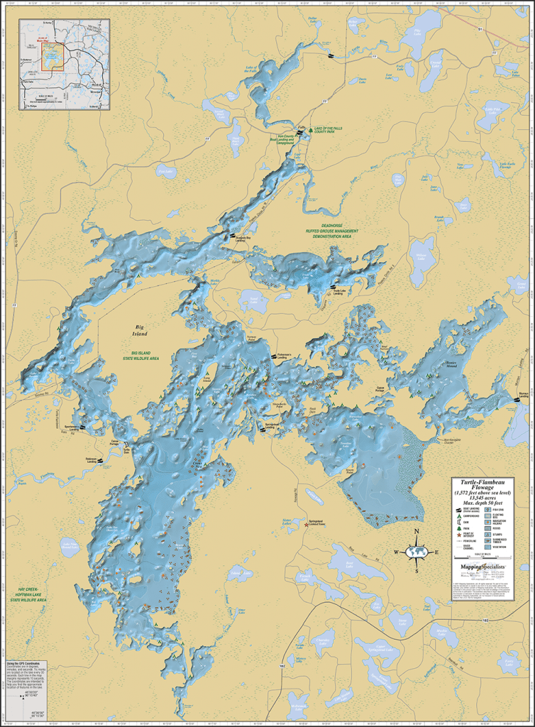 Three Lakes Chain Wall Map - Mapping Specialists Limited
