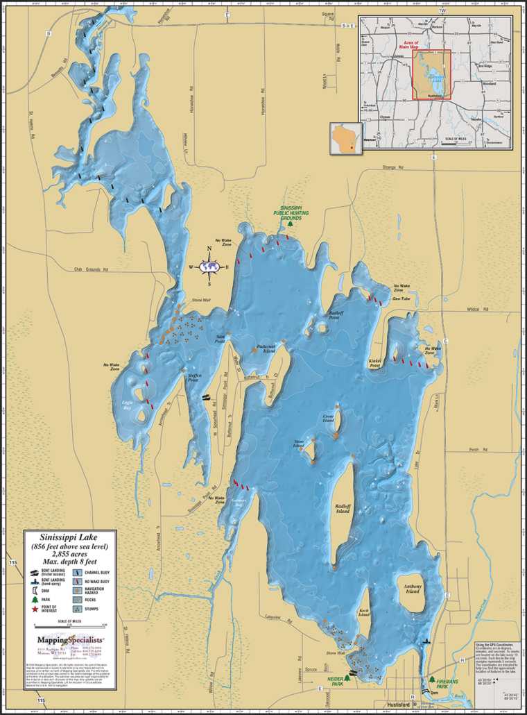 Sinissippi Lake Wall Map - Mapping Specialists Limited
