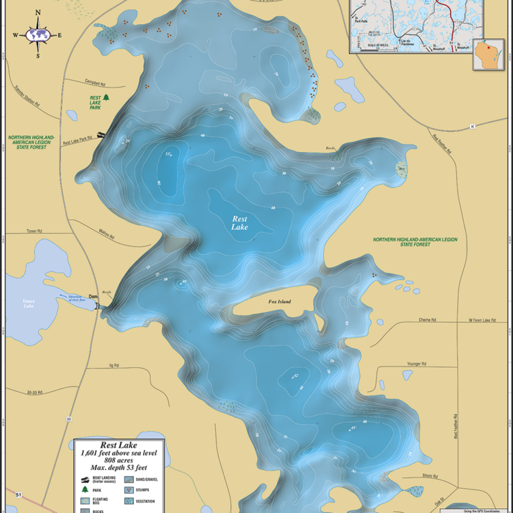 Island Lake (Manitowish Chain) Wall Map - Mapping Specialists Limited