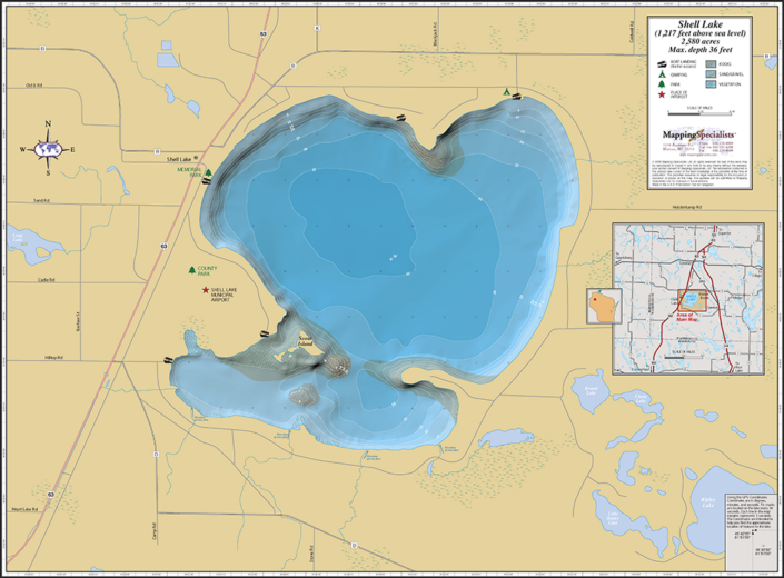 Shell Lake Wall Map - Mapping Specialists Limited