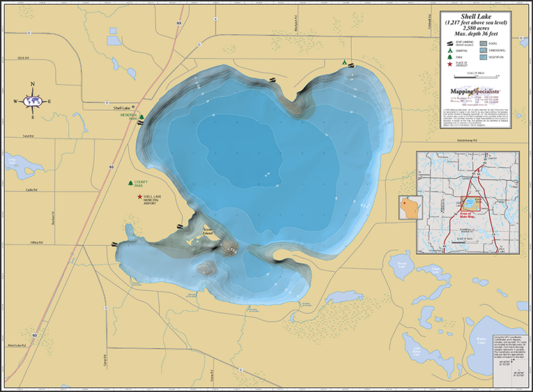 Shawano Lake Wall Map - Mapping Specialists Limited