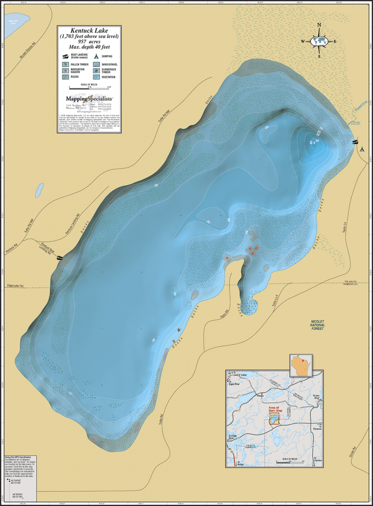 Kentuck Lake Wall Map - Mapping Specialists Limited