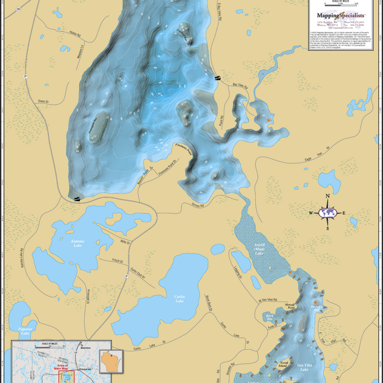 Papoose Lake Wall Map - Mapping Specialists Limited