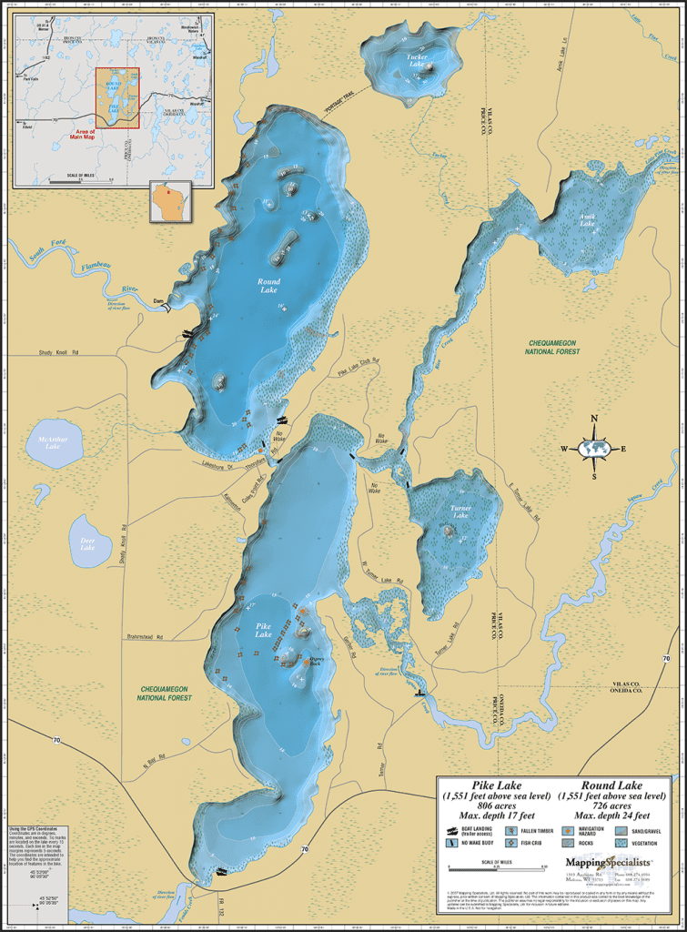 Pewaukee Lake Wall Map - Mapping Specialists Limited