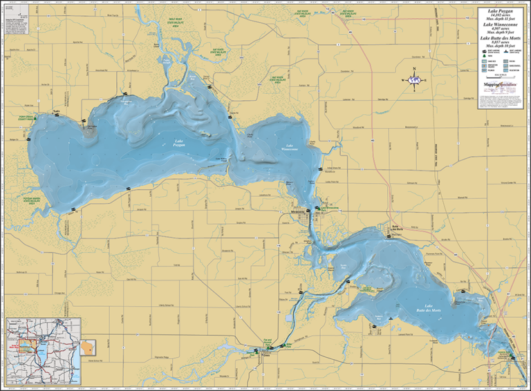 Lake Poygan & Lake Winneconne & Lake Butte des Morts Wall Map - Mapping ...