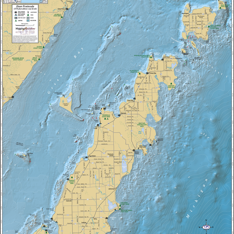 Lake Michigan Wall Map - Mapping Specialists Limited