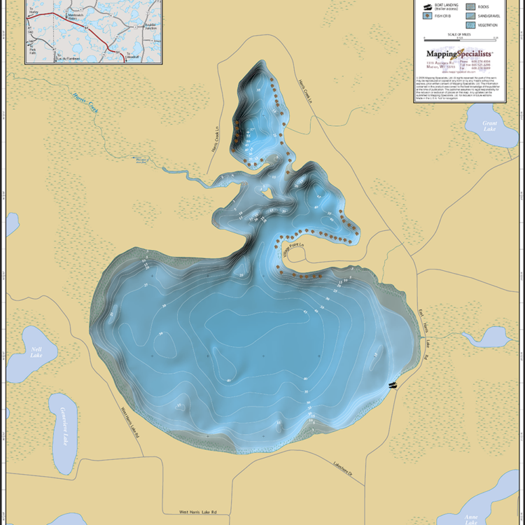 North & South Turtle Lakes Wall Map - Mapping Specialists Limited