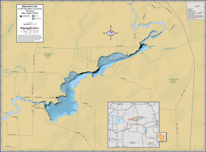 Chequamegon Bay Wall Map - Mapping Specialists Limited